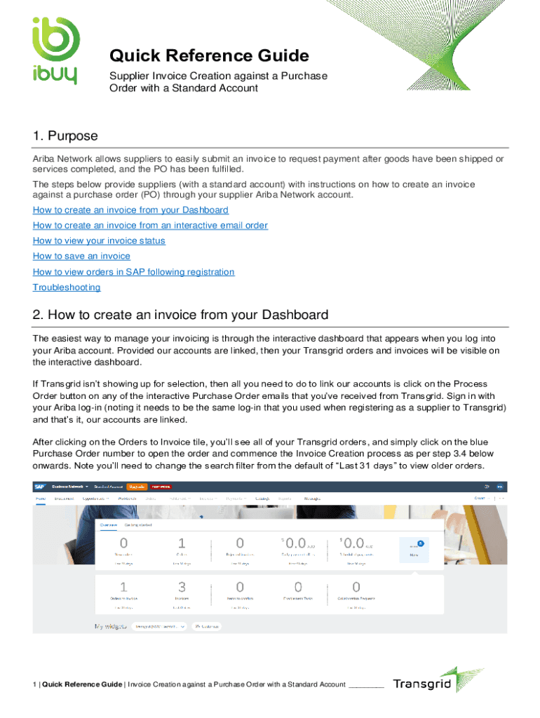Fillable Online Quick Reference Guide. Invoice Creation against a Purchase Order with a Standard ...