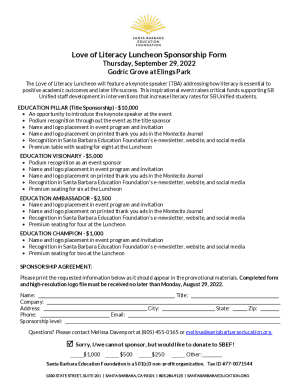Fillable Online Love of Literacy Luncheon Sponsorship Form Fax Email ...