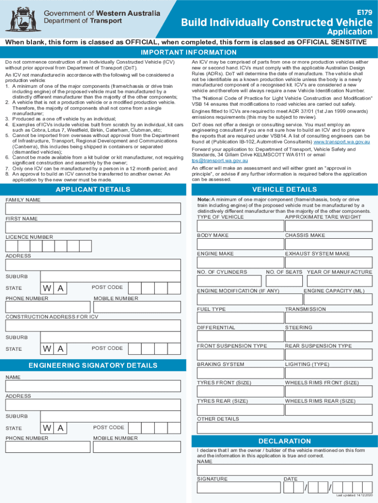 Fillable Online Build Individually Constructed Vehicle Application ...