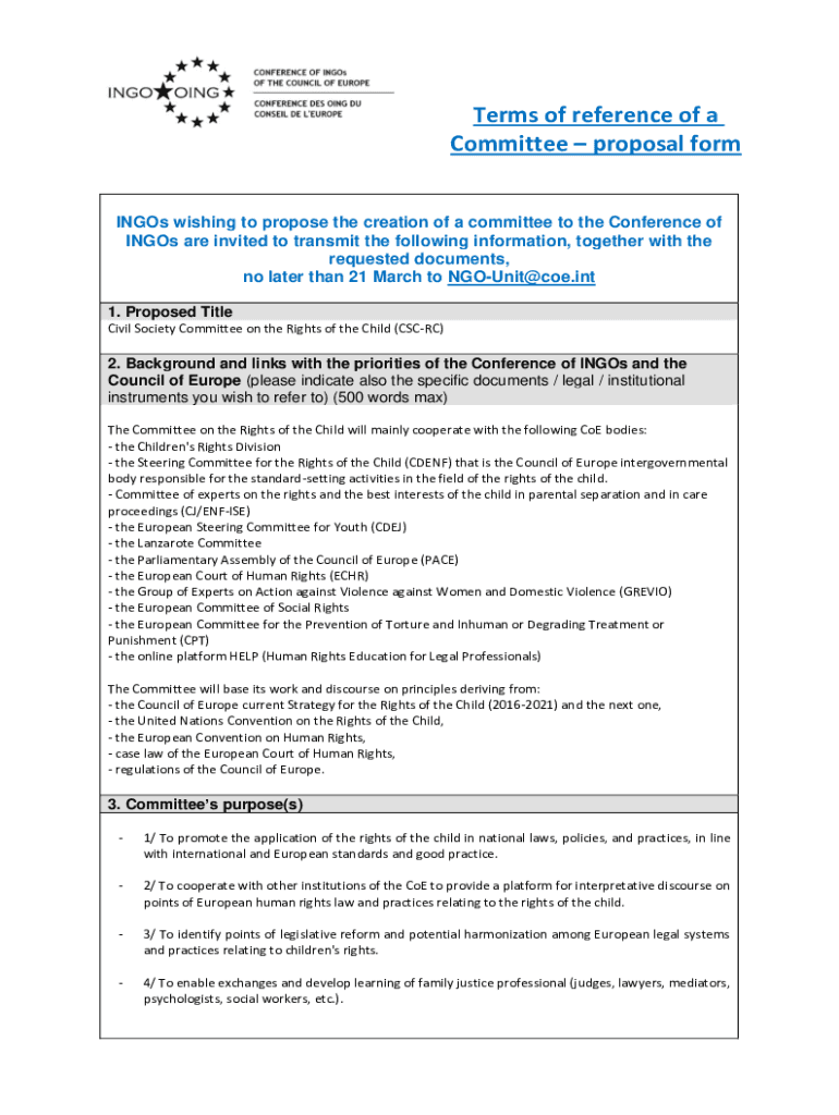 Fillable Online Terms of reference of a Committee proposal form Fax ...
