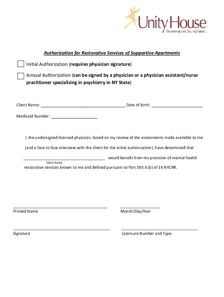 Fillable Online Authorization for Restorative Services of Supportive ...