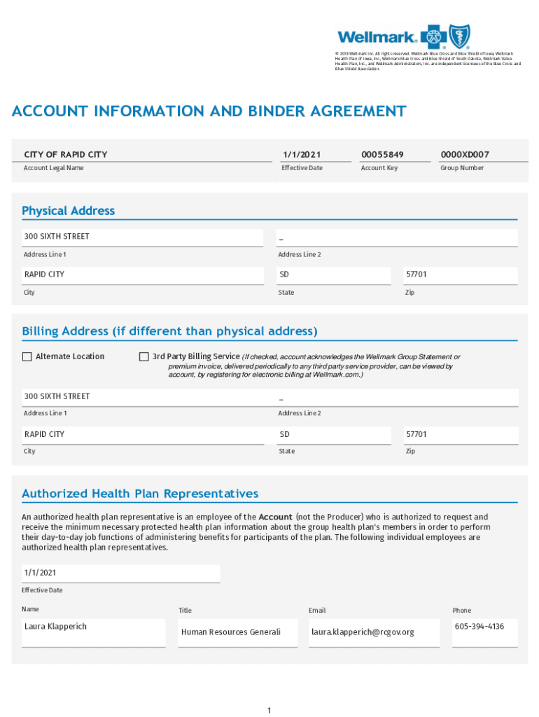 Fillable Online ACCOUNT INFORMATION AND BINDER AGREEMENT Fax Email ...