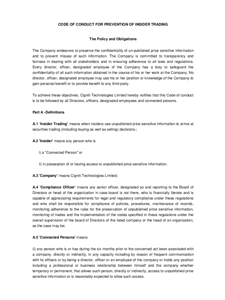 Fillable Online code-of-conduct-for-prohibition-of-insider-trading ...