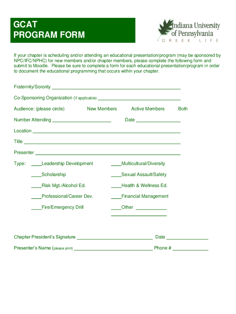 Fillable Online GCAT PROGRAM FORM Fax Email Print - pdfFiller