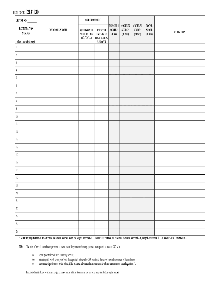Fillable Online Record of Marks for IA Unit 1 Fax Email Print - pdfFiller