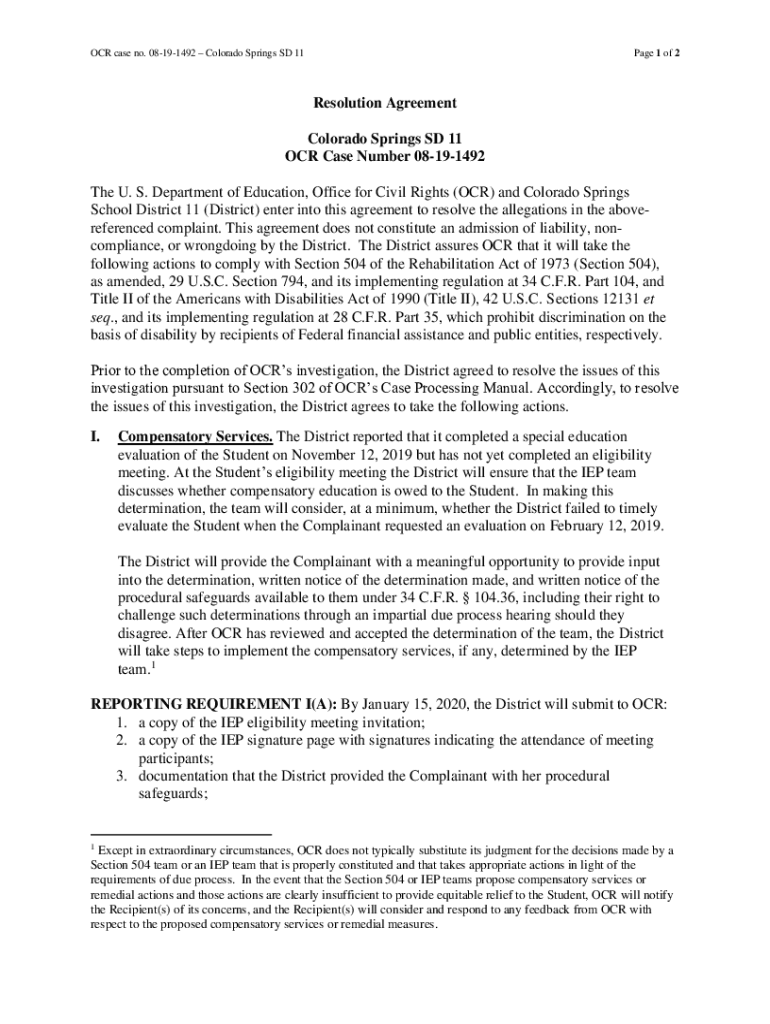 Fillable Online www2 ed Office for Civil Rights Recent Resolution Search - OCR - Department ...