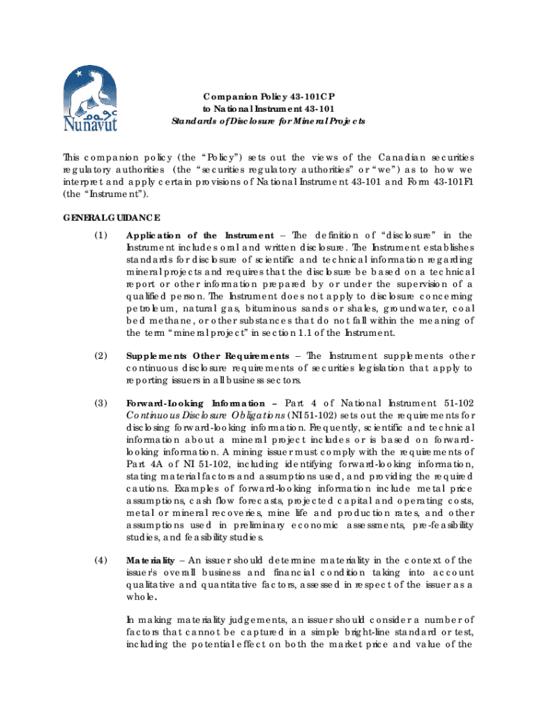 Fillable Online Notice of National Instrument, Companion Policy and ...