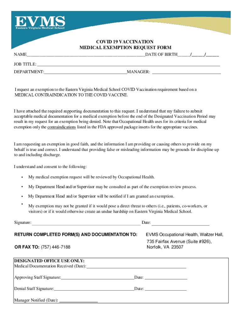 Fillable Online Employee Request for a Medical Exemption from COVID ...