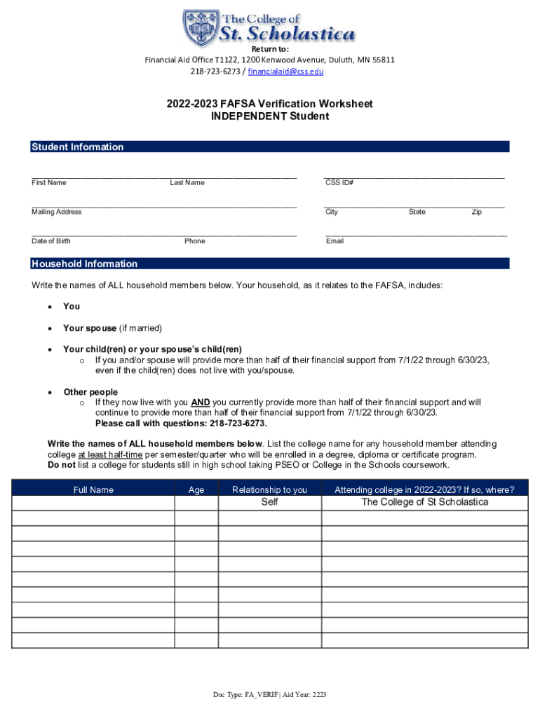 Fillable Online resources css 20222023 Academic Year Verification Worksheet ... Fax Email Print ...