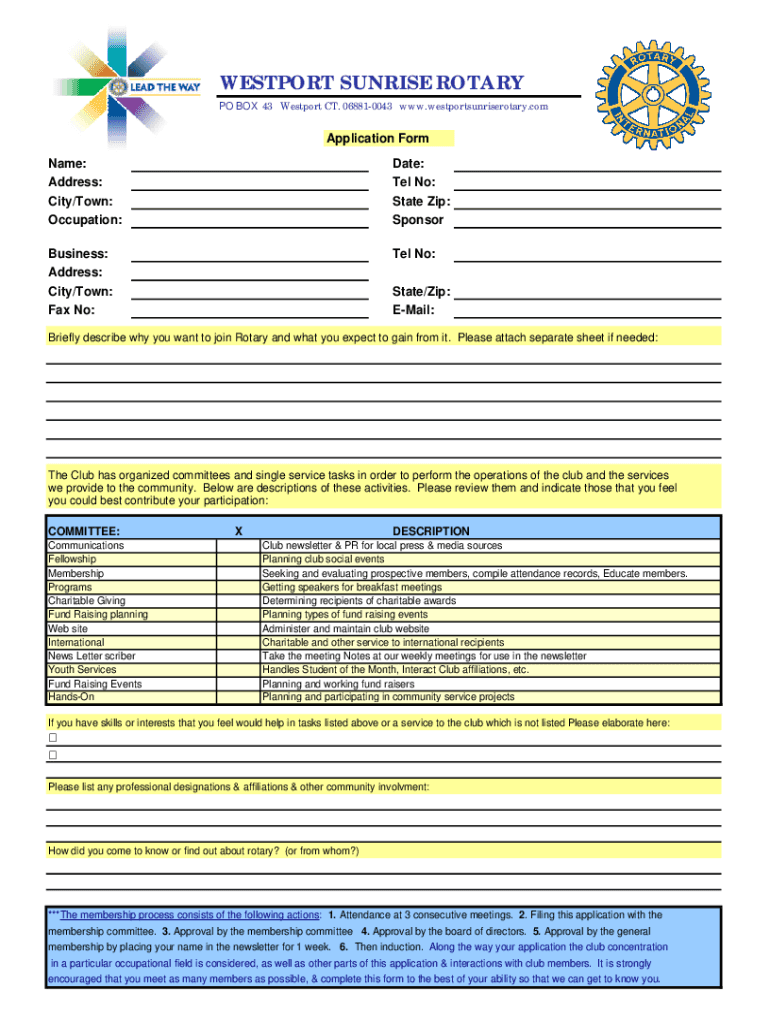 Fillable Online Rotary Application template Fax Email Print - pdfFiller