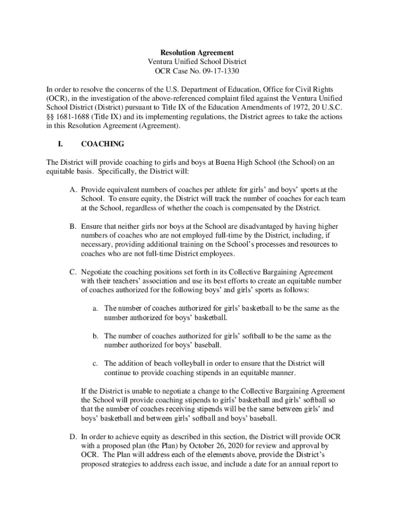 Fillable Online www2 ed Ventura Unified School District (PDF). Resolution Agreement Fax Email ...
