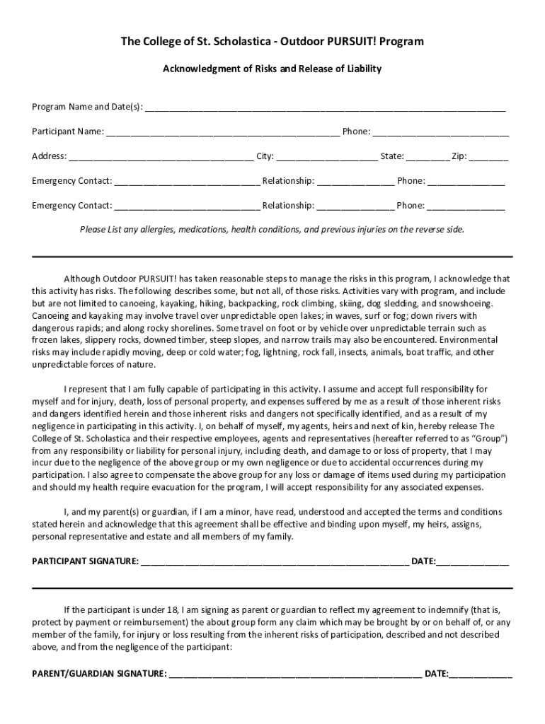 Fillable Online resources css Outdoor Pursuit at The College of St. ScholasticaDuluth MN Fax ...
