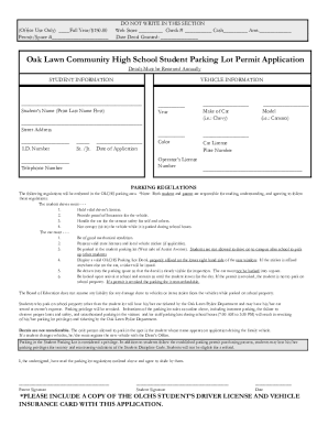 Fillable Online Oak Lawn Community High School Student Parking Lot ... Fax Email Print - pdfFiller