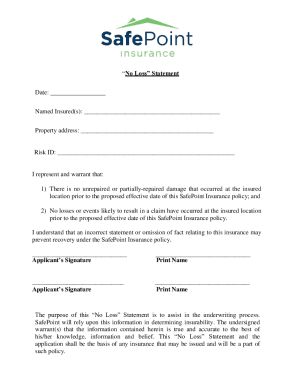 Fillable Online No Loss Statement Date: Named Insured(s): Property ...