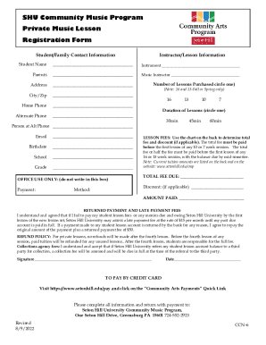 Fillable Online Additional Music Lessons Registration Form Fax Email ...