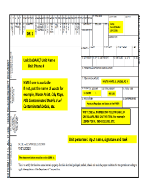 Fillable Online DR 1 Unit DoDAAC/ Unit Name Unit Phone # NSN if one is ...