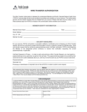 Fillable Online WIRE TRANSFER AUTHORIZATION Fax Email Print - pdfFiller
