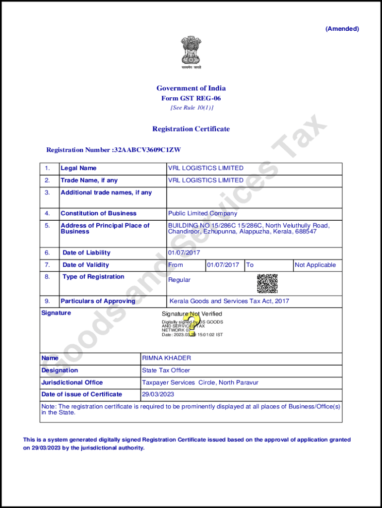 Fillable Online Government of India Form GST REG-06 See rule 10(1 ...
