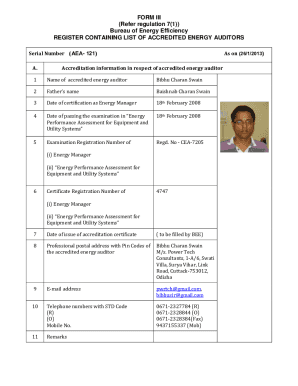 Fillable Online Fillable Online FORM III (Refer regulation 7(1)) Bureau ...