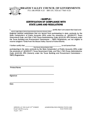 Fillable Online Certification of Compliance with State Laws and Regulations Fax Email Print ...