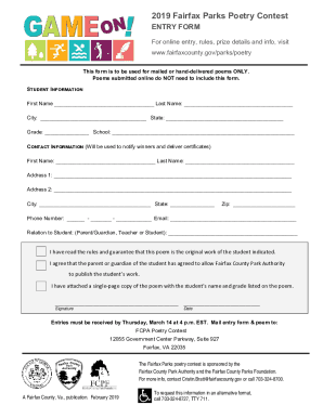 Fillable Online 2019 Poetry Contest Entry Form. 2019 Poetry Contest ...
