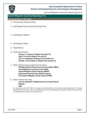 Fillable Online Hazard Mitigation Quarterly Reporting Form - Blank Fax ...