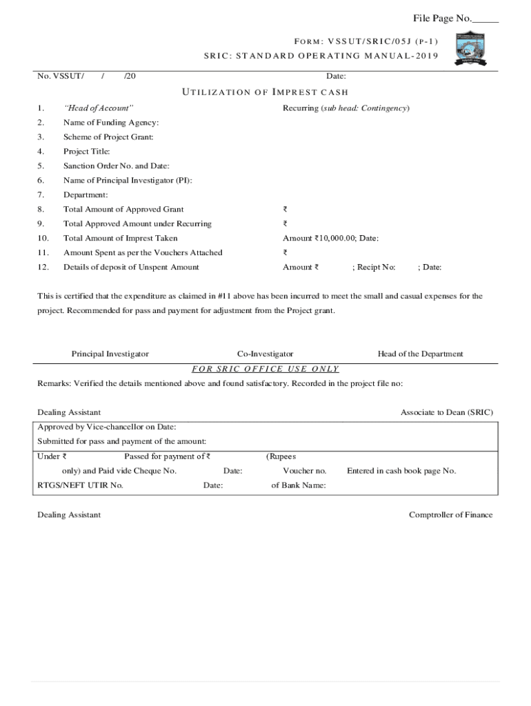 Fillable Online FORM : VSSUT/SRIC/05D ( P -1) SRIC: STANDARD ... Fax Email Print - pdfFiller