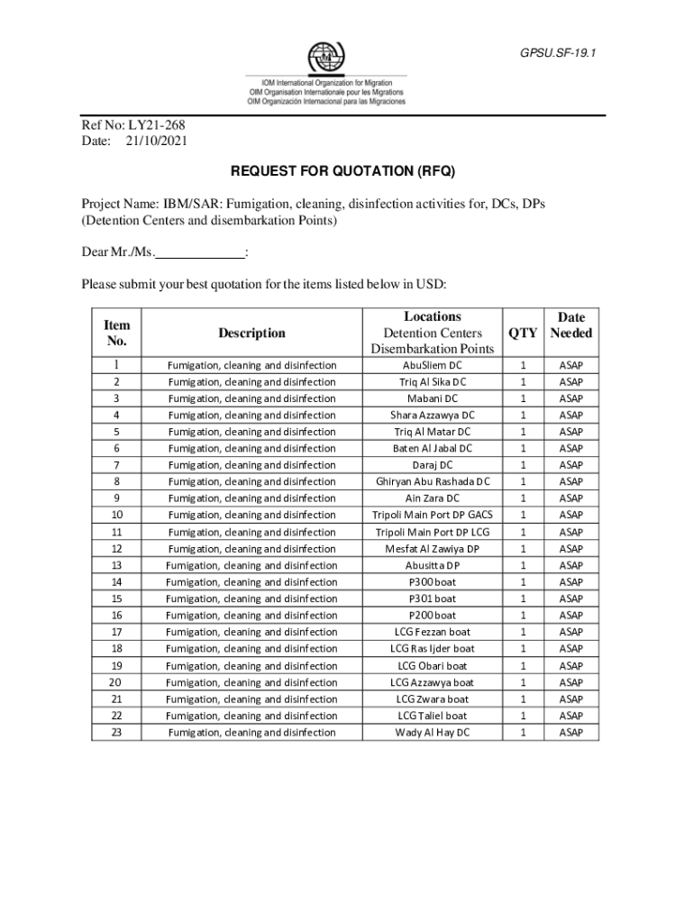 Fillable Online REQUEST FOR QUOTATION (RFQ) (Pest Control and ... Fax Email Print - pdfFiller