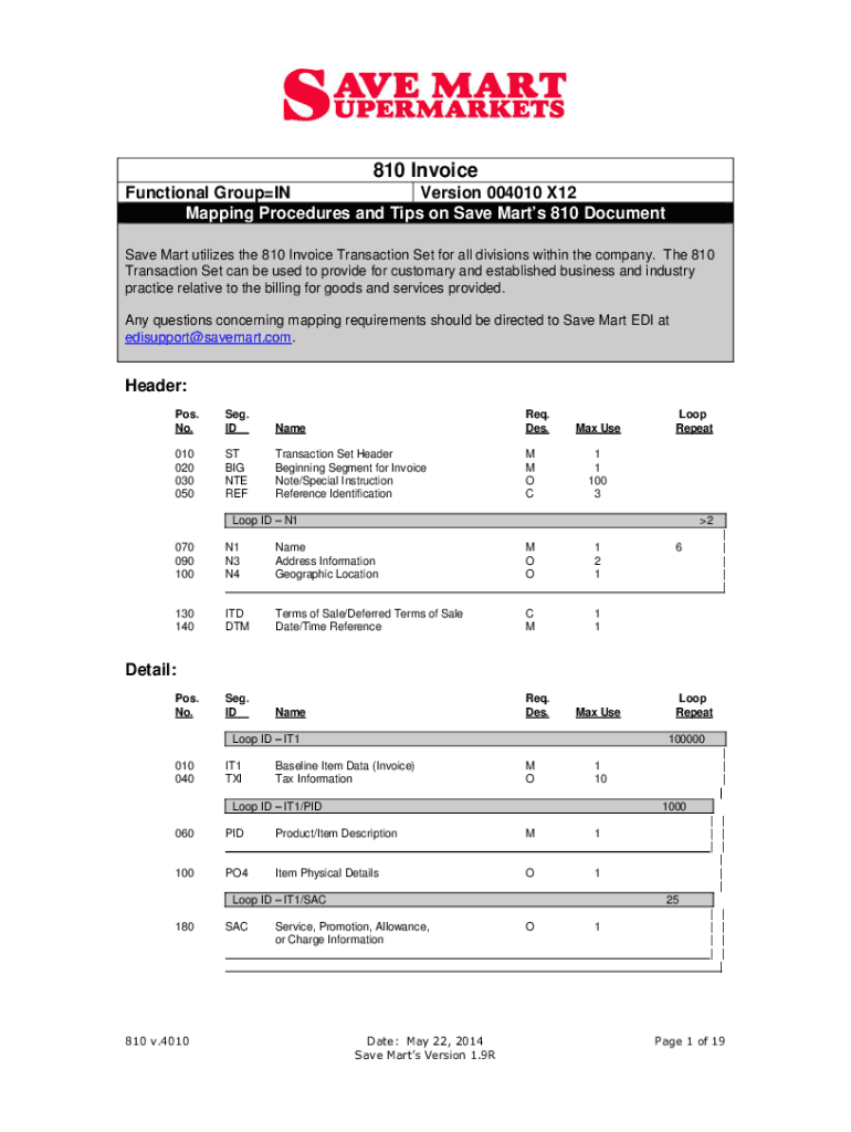 Fillable Online EDI 810EDI Invoicing SpecificationsEpicor United States ...