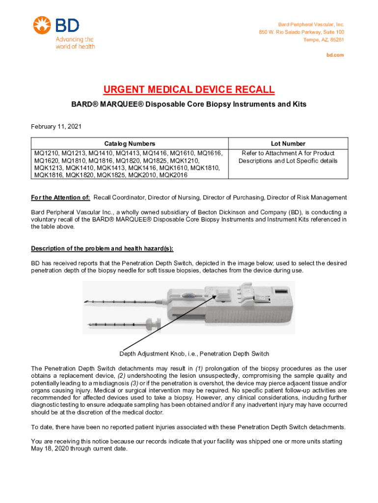 Fillable Online Recall of Device Recall Bard Monopty Disposable Core Biopsy ... Fax Email Print ...