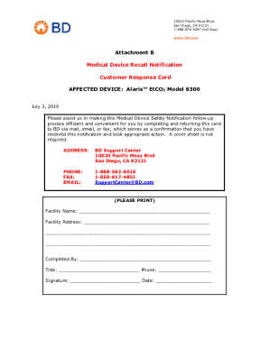Fillable Online Medical Device Recall Customer Response Form Fax Email ...