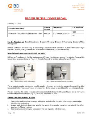 Fillable Online Class 2 Device Recall Carefusion V. Mueller Fax Email ...