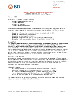 Fillable Online URGENT: Medical Device Recall Notification AFFECTED ...
