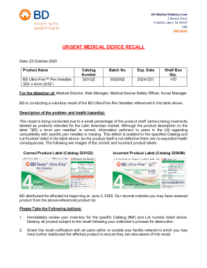Fillable Online Class 2 Device Recall BD UltraFine Pen Needles 32G x ...