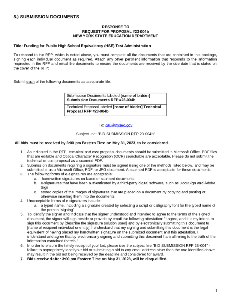 Submission Documents for RFP 23-004b, HSE Test Centers Doc Template ...