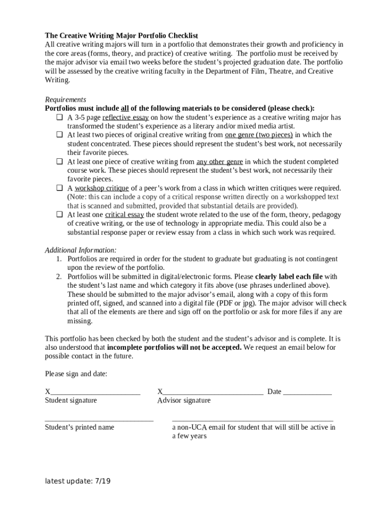 Senior Portfolios - GSU English Department Doc Template | pdfFiller