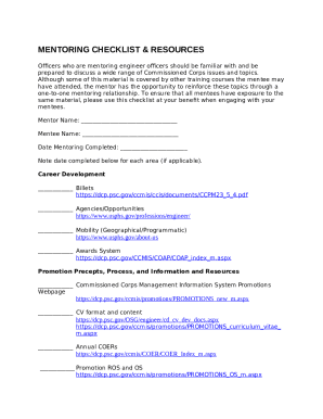 Mentor's Checklist (to complete on a regular basis) - dcp psc Doc ...