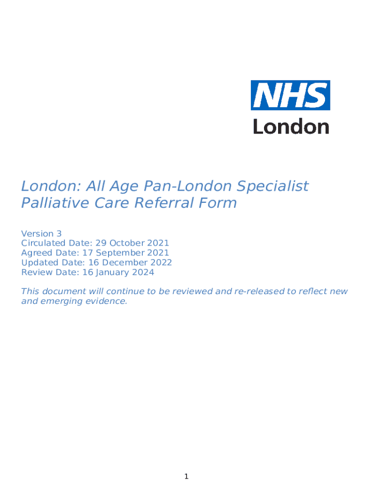 Age Pan-London Specialist Palliative Care Referral Doc Template | pdfFiller