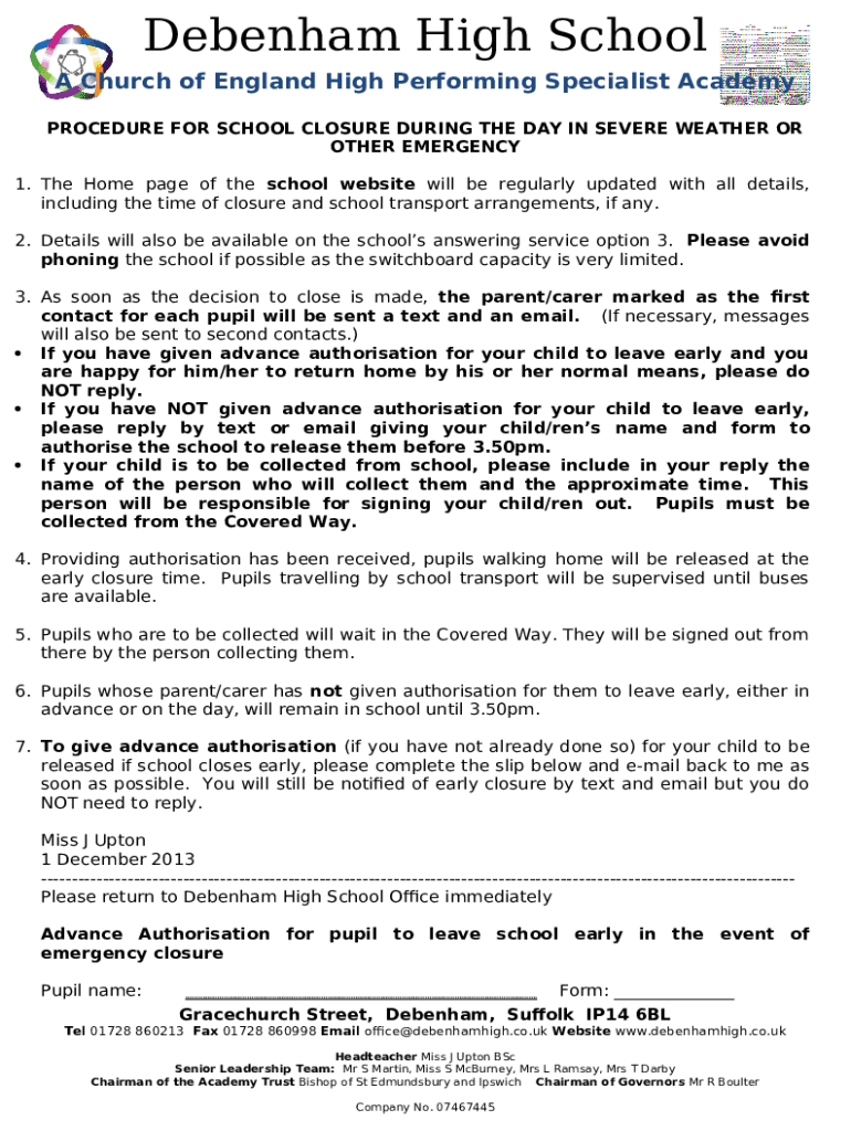 Severe Weather Preparedness Guide for Schools Doc Template | pdfFiller