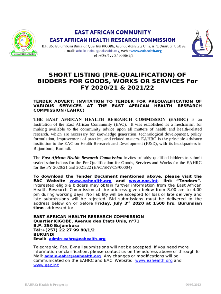 SHORT LISTING (PRE-QUALIFICATION) OF BIDDERS ... Doc Template | pdfFiller