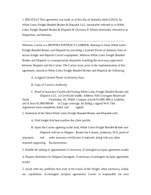 Dispatcher Agreement Doc Template | pdfFiller