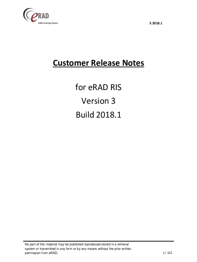 Fillable Online Customer Release Notes for eRAD RIS Version 3 Build ...