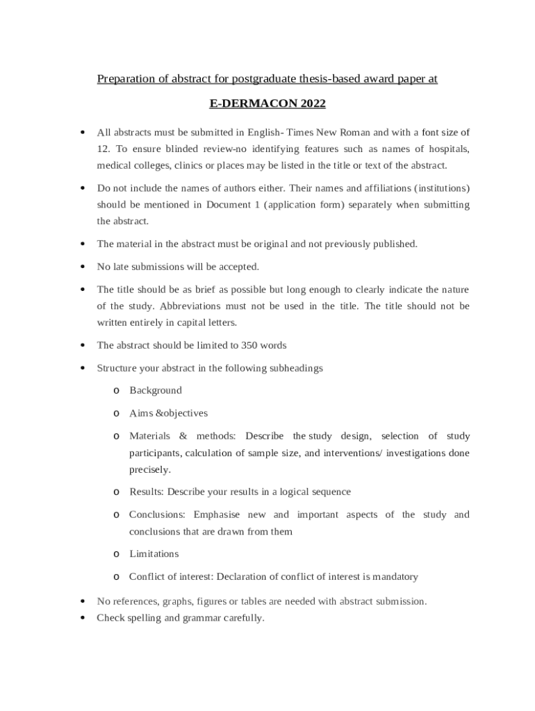 Preparation of abstract for postgraduate thesis-based ... Doc Template | pdfFiller