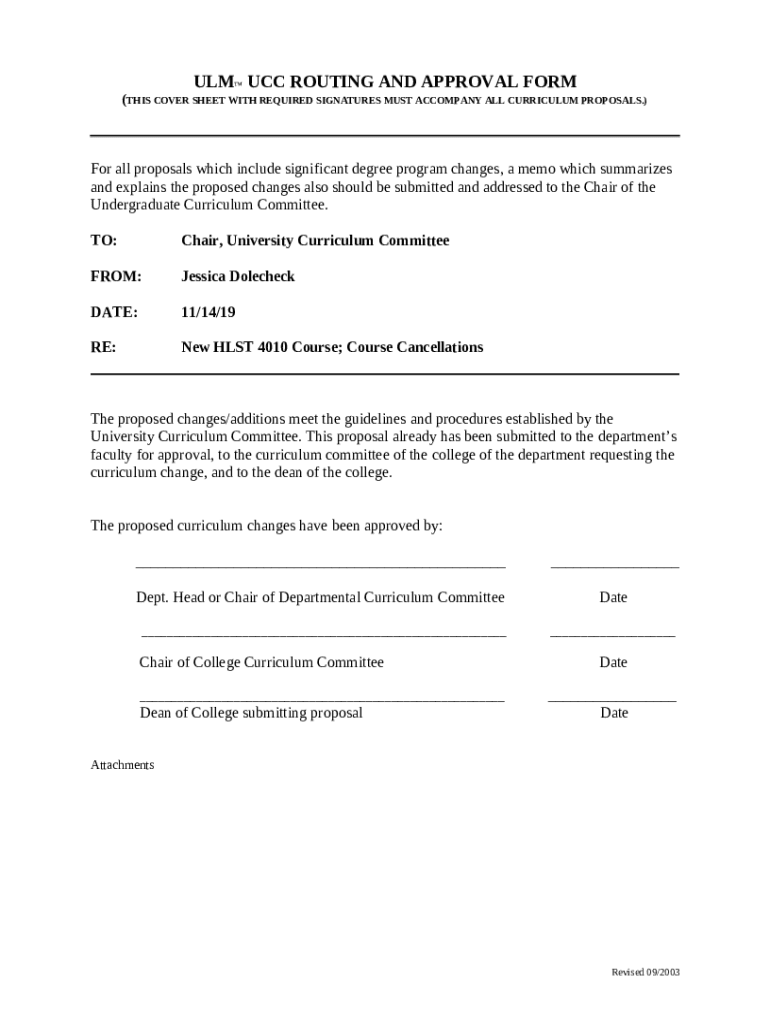 ULM UCC ROUTING AND APPROVAL - cs ulm Doc Template Doc Template | pdfFiller