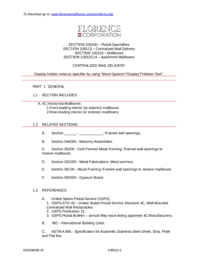 SECTION 105500 - Postal Specialties Doc Template | pdfFiller