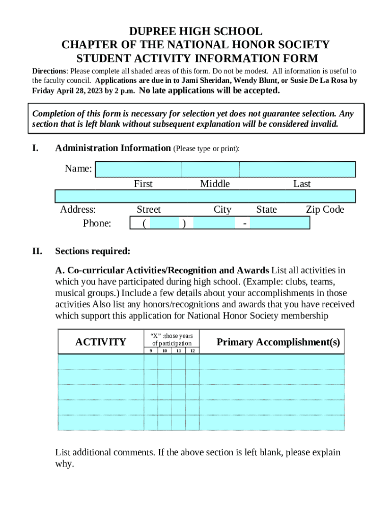 dupree high school chapter of the national honor society ... Doc ...