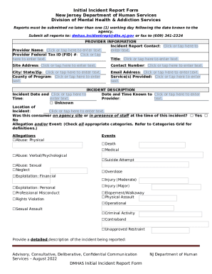 Instructions for DMHAS Initial Incident Report Doc Template | pdfFiller