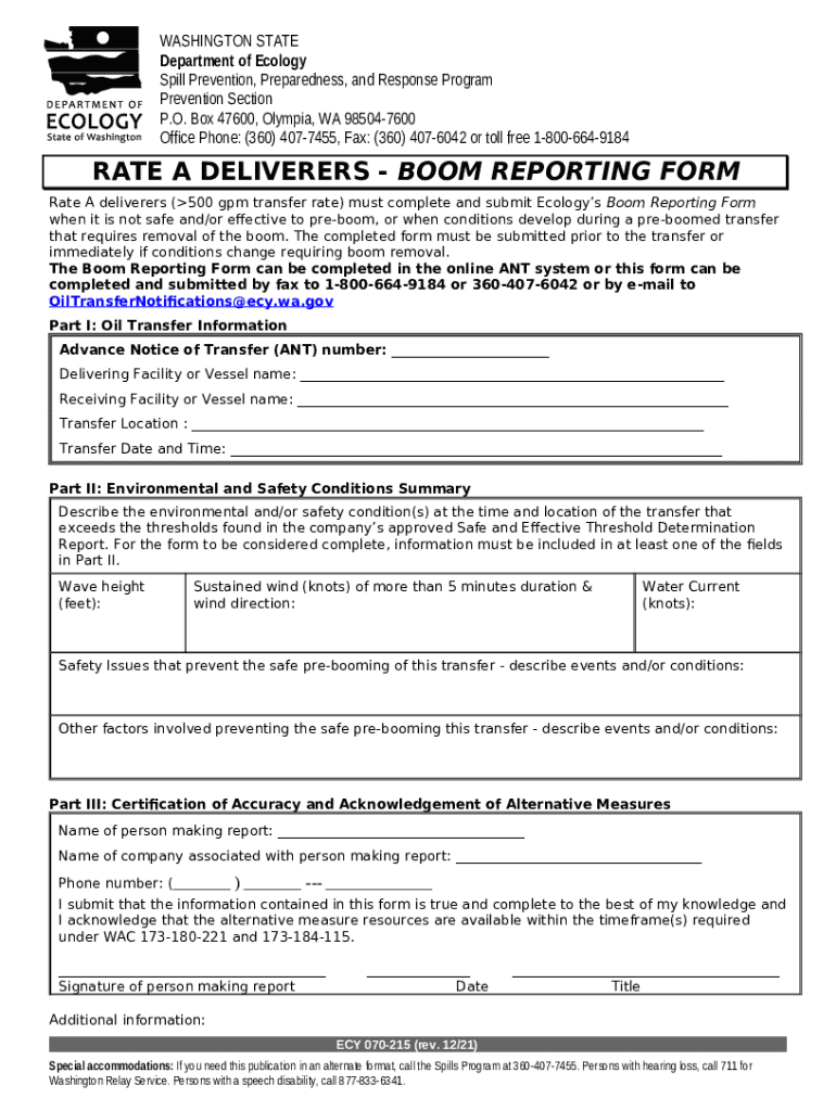 ECY070-215 Rate a Deliverers - Boom Reporting Doc Template | pdfFiller