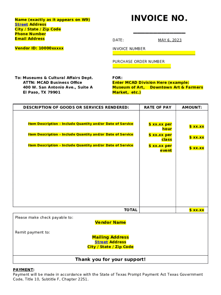 Download Invoice Template - MCAD Doc Template | pdfFiller