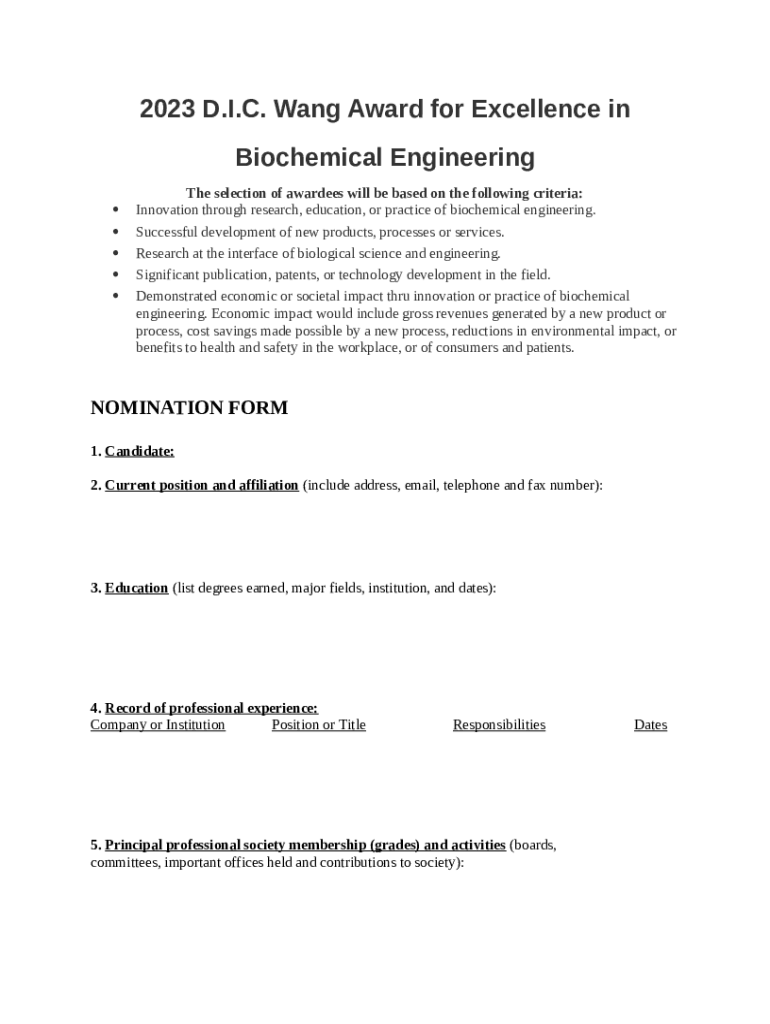 Wang Award for Excellence in Doc Template | pdfFiller
